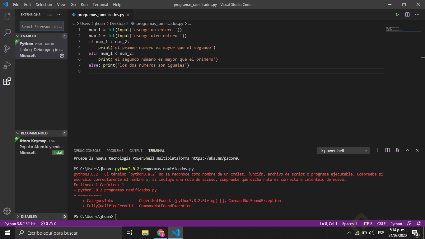 Hola, tengo un problema con la terminal por alguna razón no reconoce la direccion, tengo ...